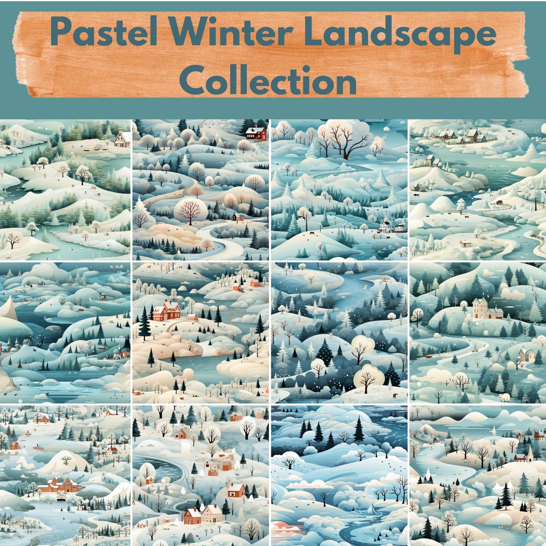 Pastel Winter Landscape Digital Paper -- Seamless Pattern -- Winter ...