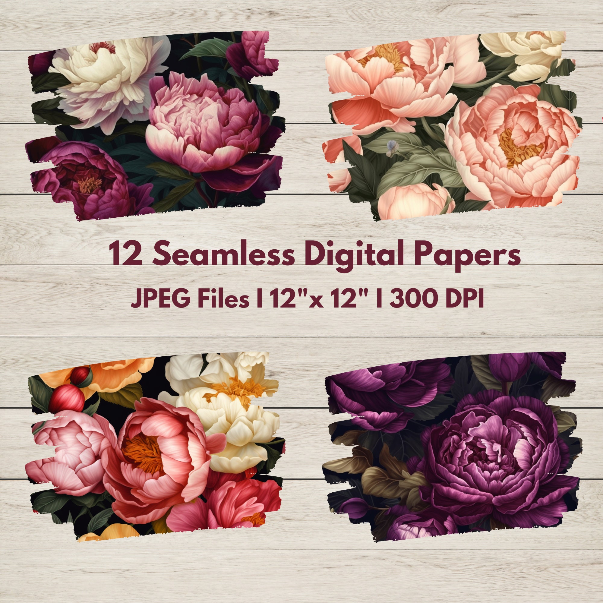 Peony Flowers Digital Paper -- Seamless Pattern --flower Backgrounds ...