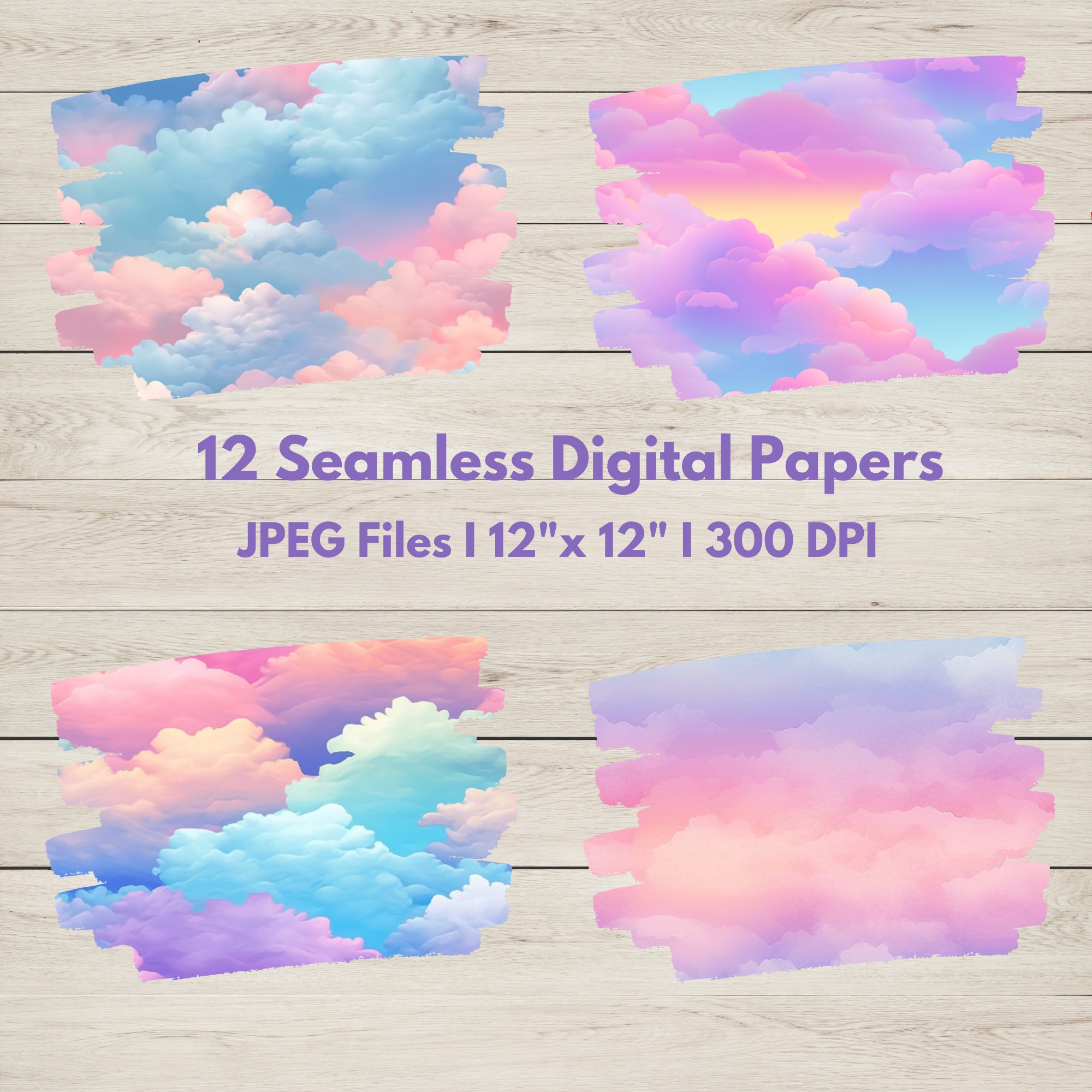Pastel Cloudy Skies Digital Paper -- Seamless Pattern -- Cloud Backgrounds -- 12 Designs ...