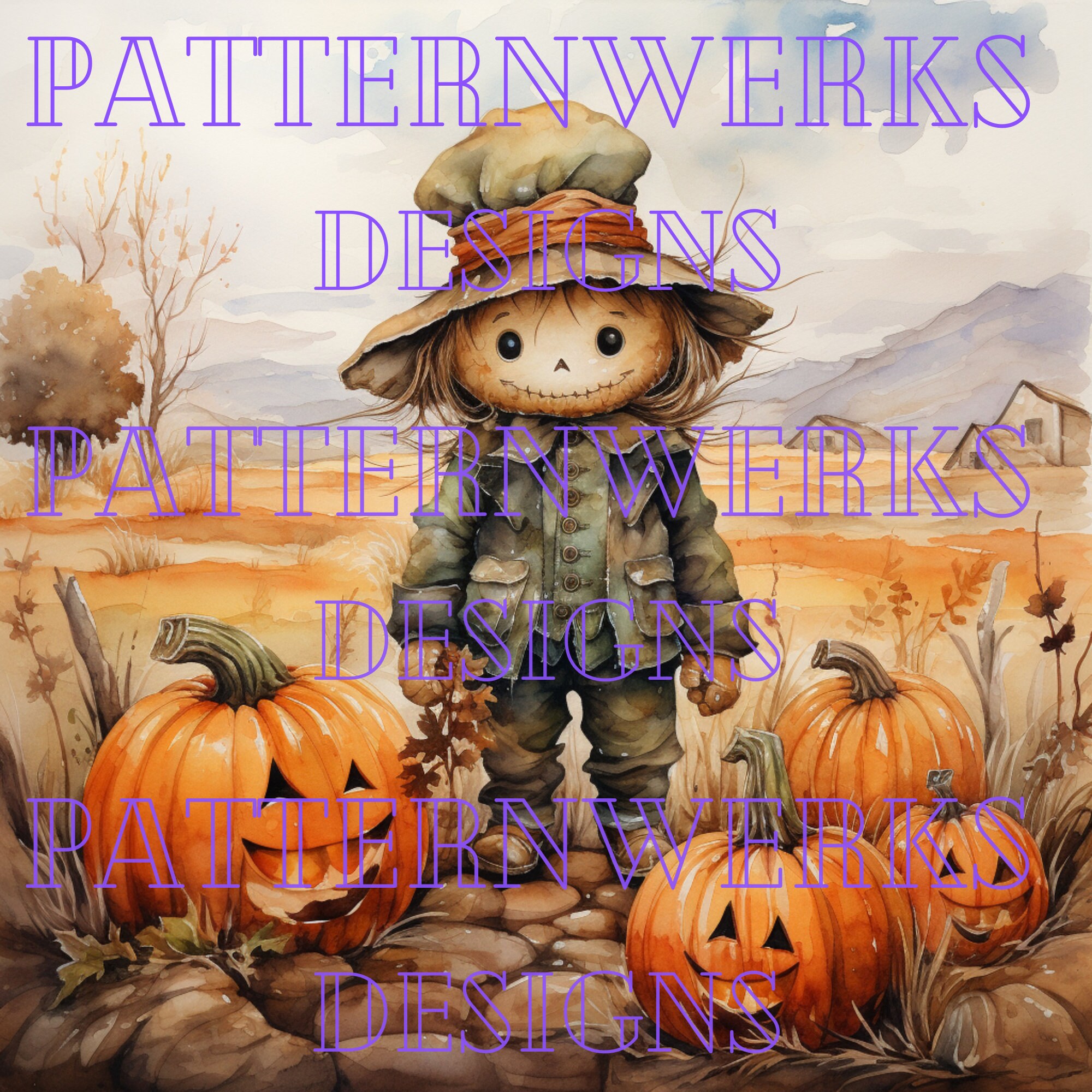 Watercolor Autumn Scarecrow Digital Paper -- Scarecrow Backgrounds ...
