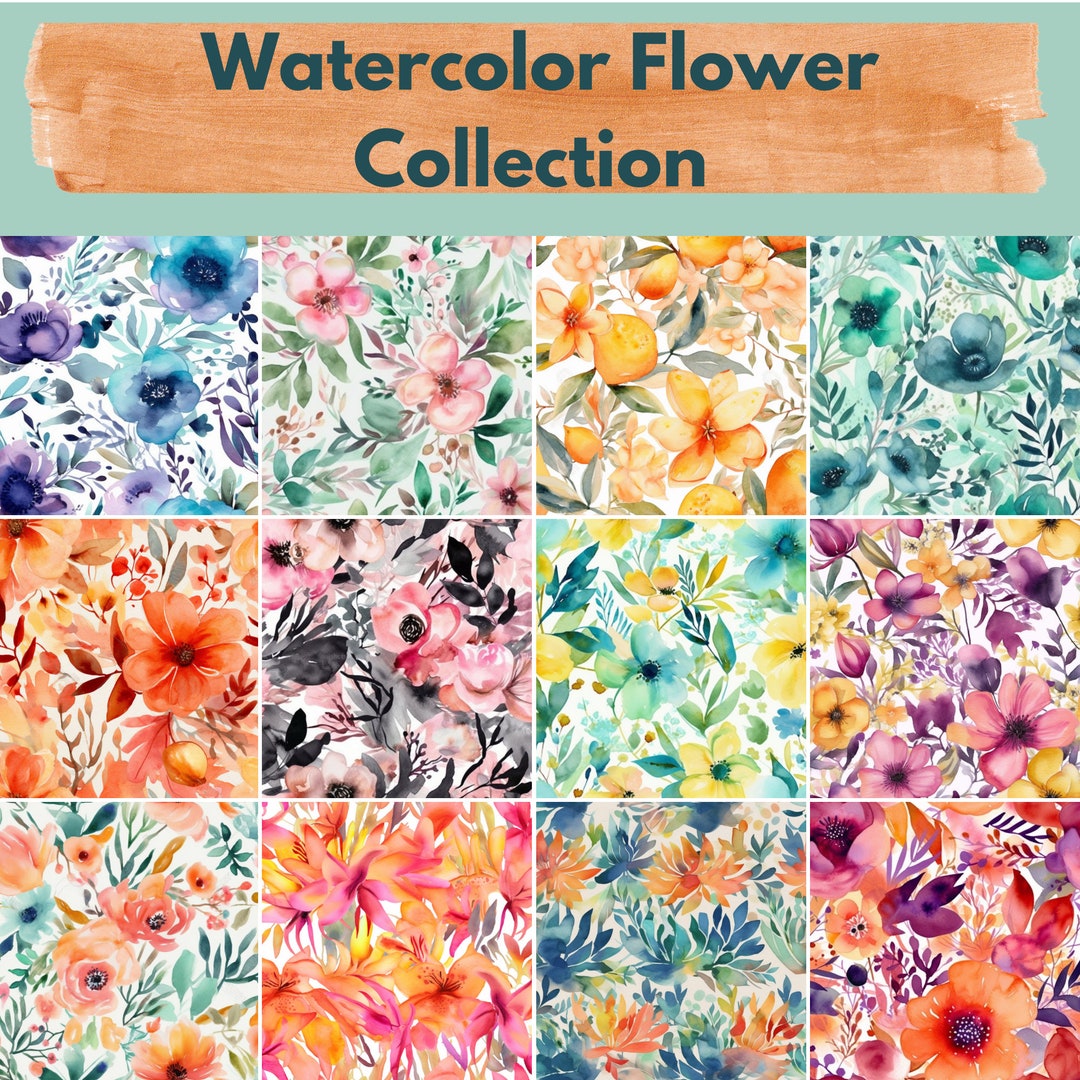 Watercolor Flowers Digital Paper -- Seamless Pattern -- Flower ...