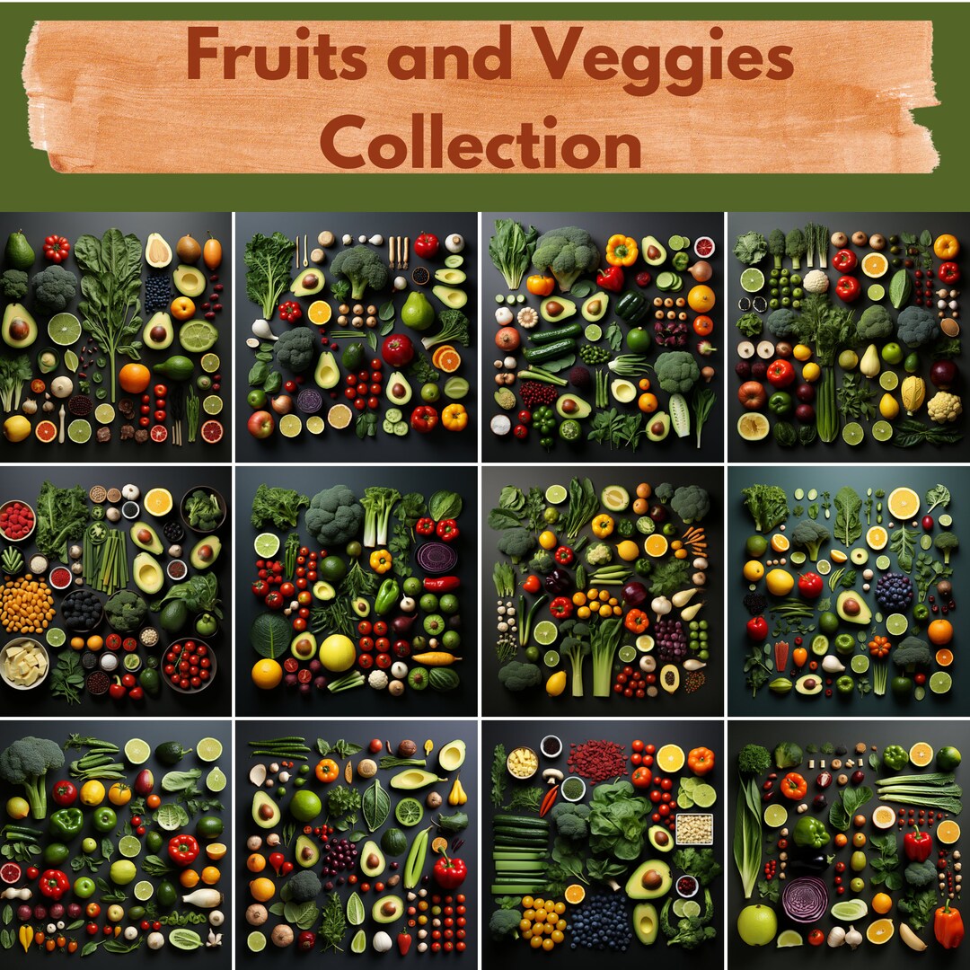 Fruits and Veggies Digital Paper -- Food Backgrounds -- 12 Designs ...