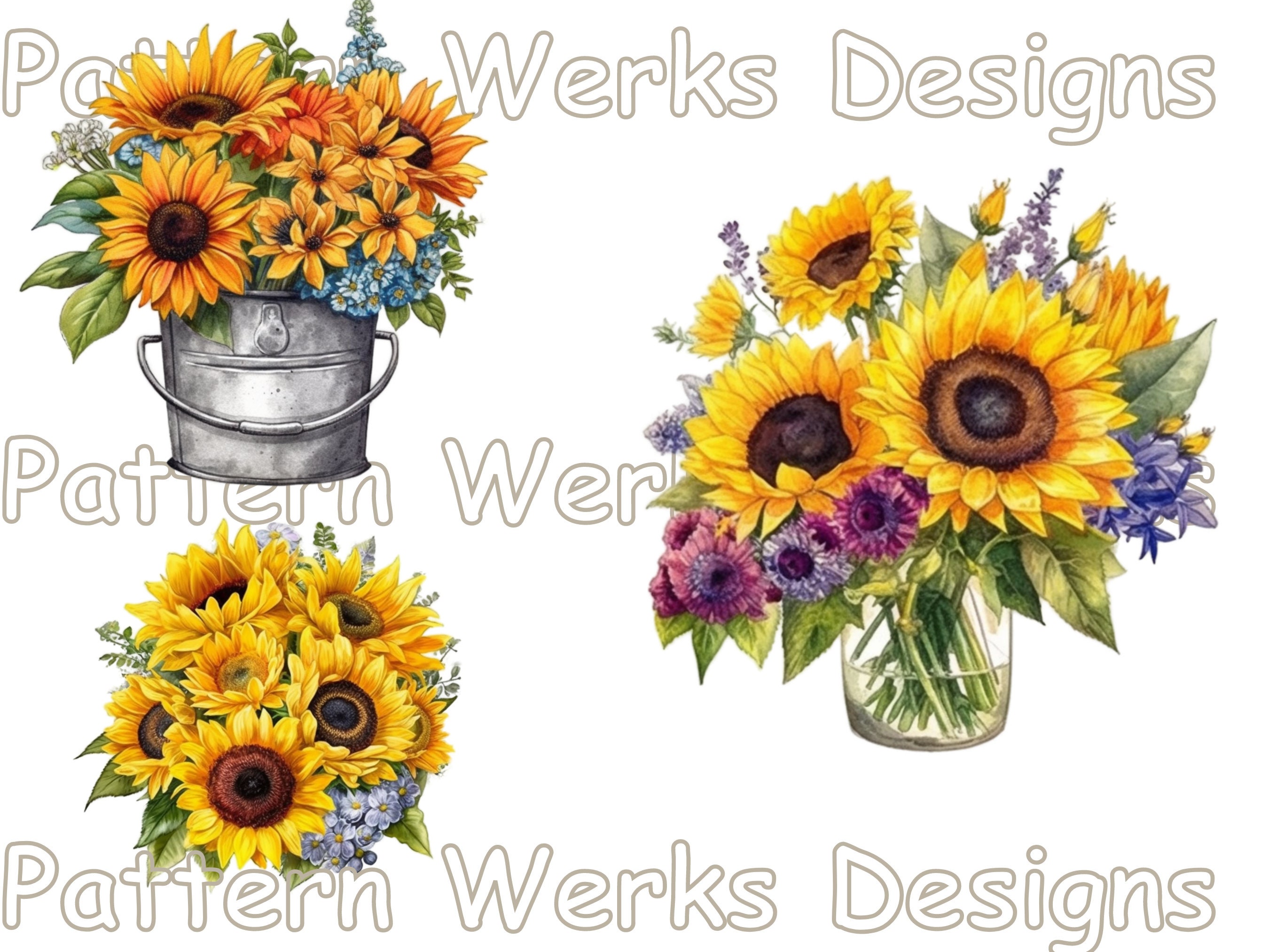 Watercolor Sunflower Clip Art PNG Format transparent Background Instant ...