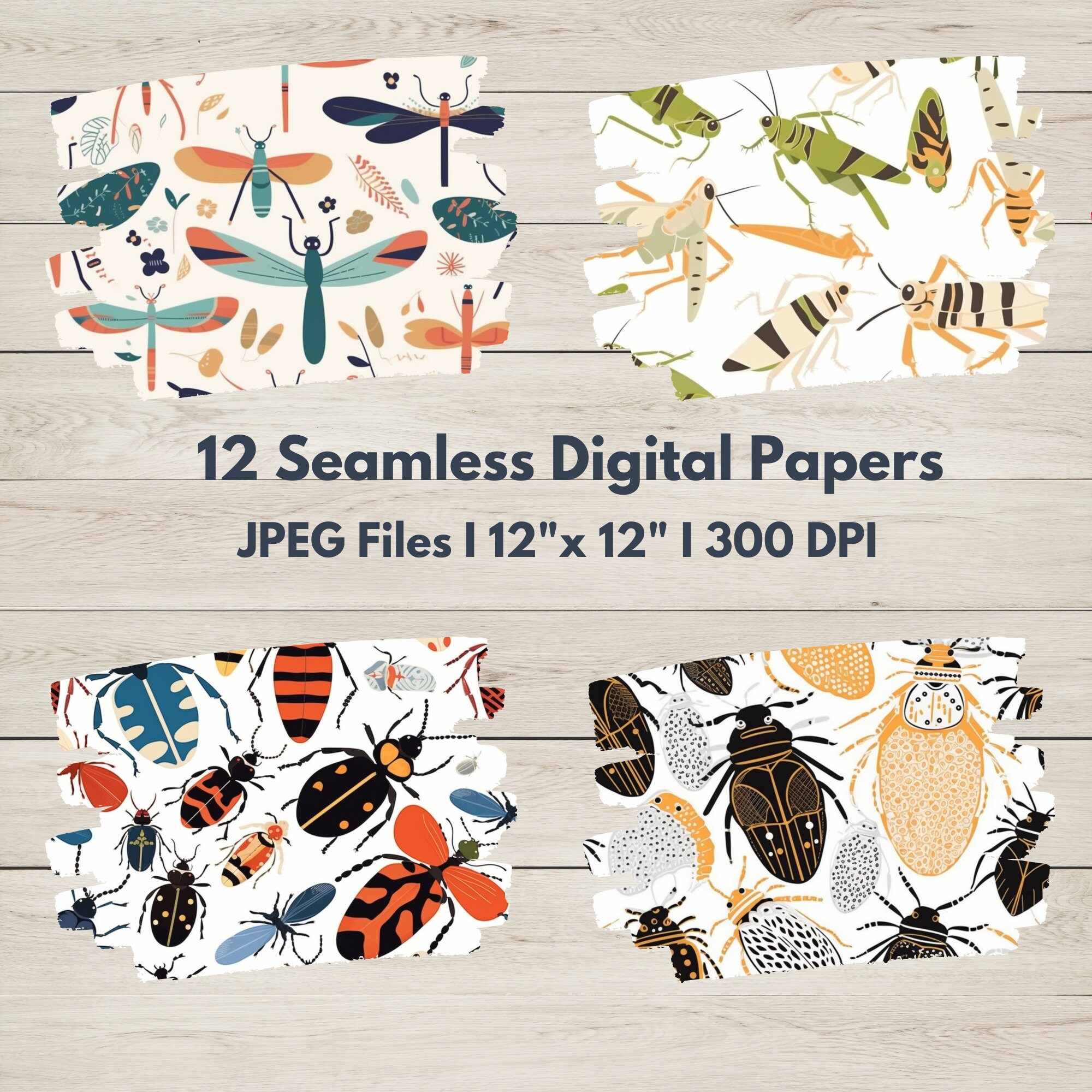Insect Digital Paper Seamless Pattern Bug Backgrounds 12 Designs ...