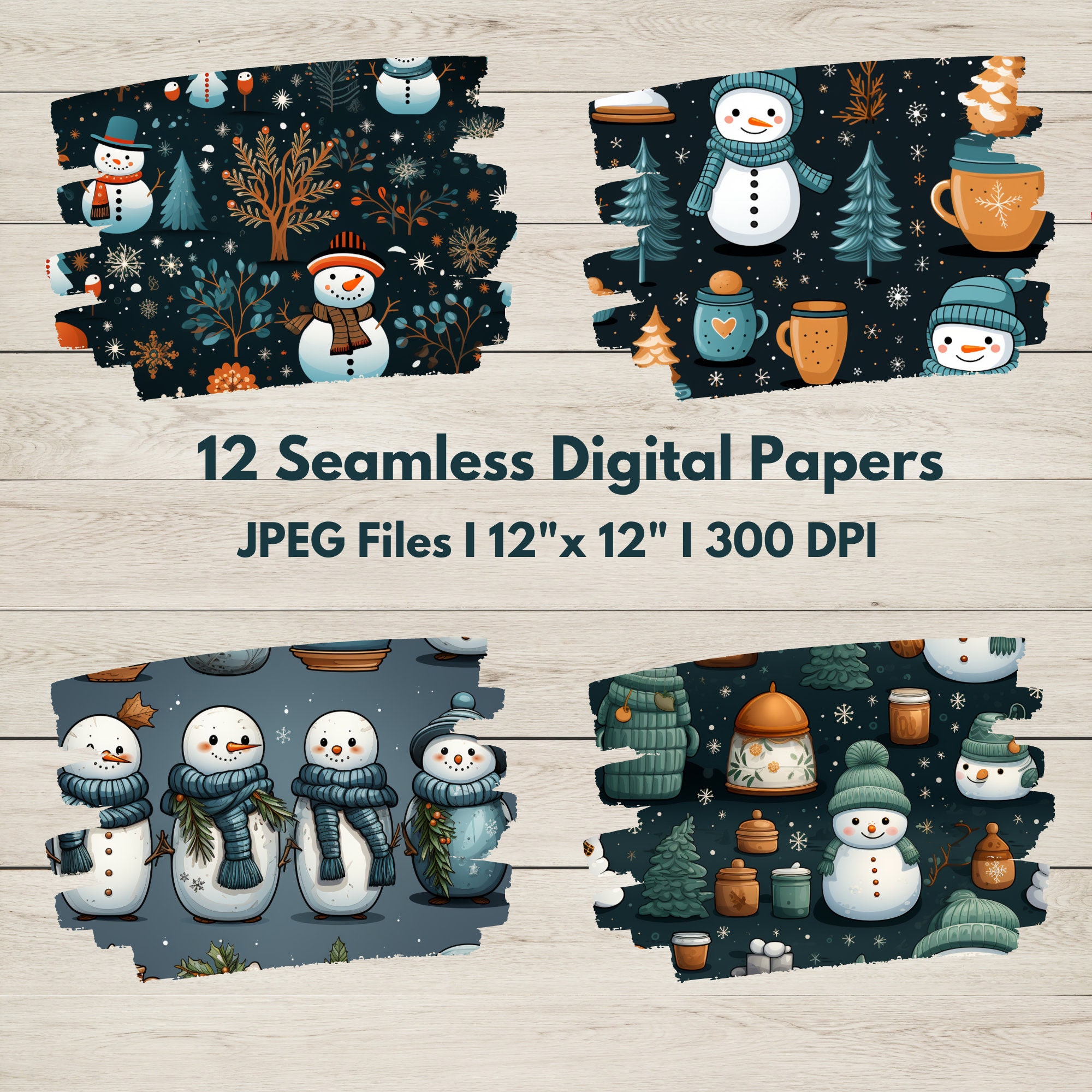Snowman Digital Paper Seamless Pattern Winter Backgrounds 12 Designs ...