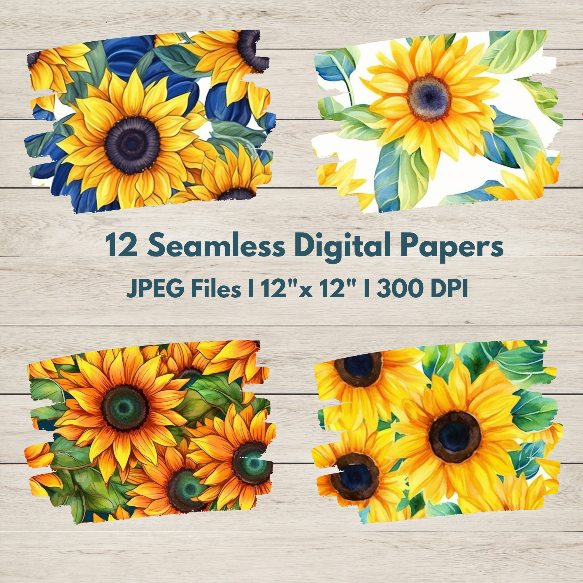 Watercolor Sunflower Digital Paper -- Seamless Pattern -- Flower ...