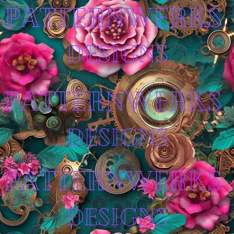 Steampunk Flowers Digital Paper Seamless Pattern Flower Backgrounds 12 ...