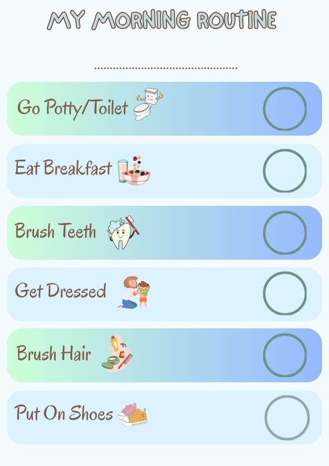 Kids Morning Routine Chart | Printable | Toddler Daily Checklist ...