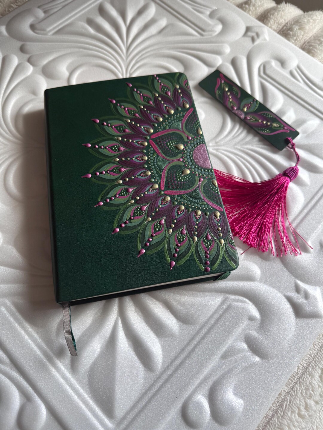 Mandala Diary, Hand-painted Artistic Notebook | Mandala Journal, Green ...