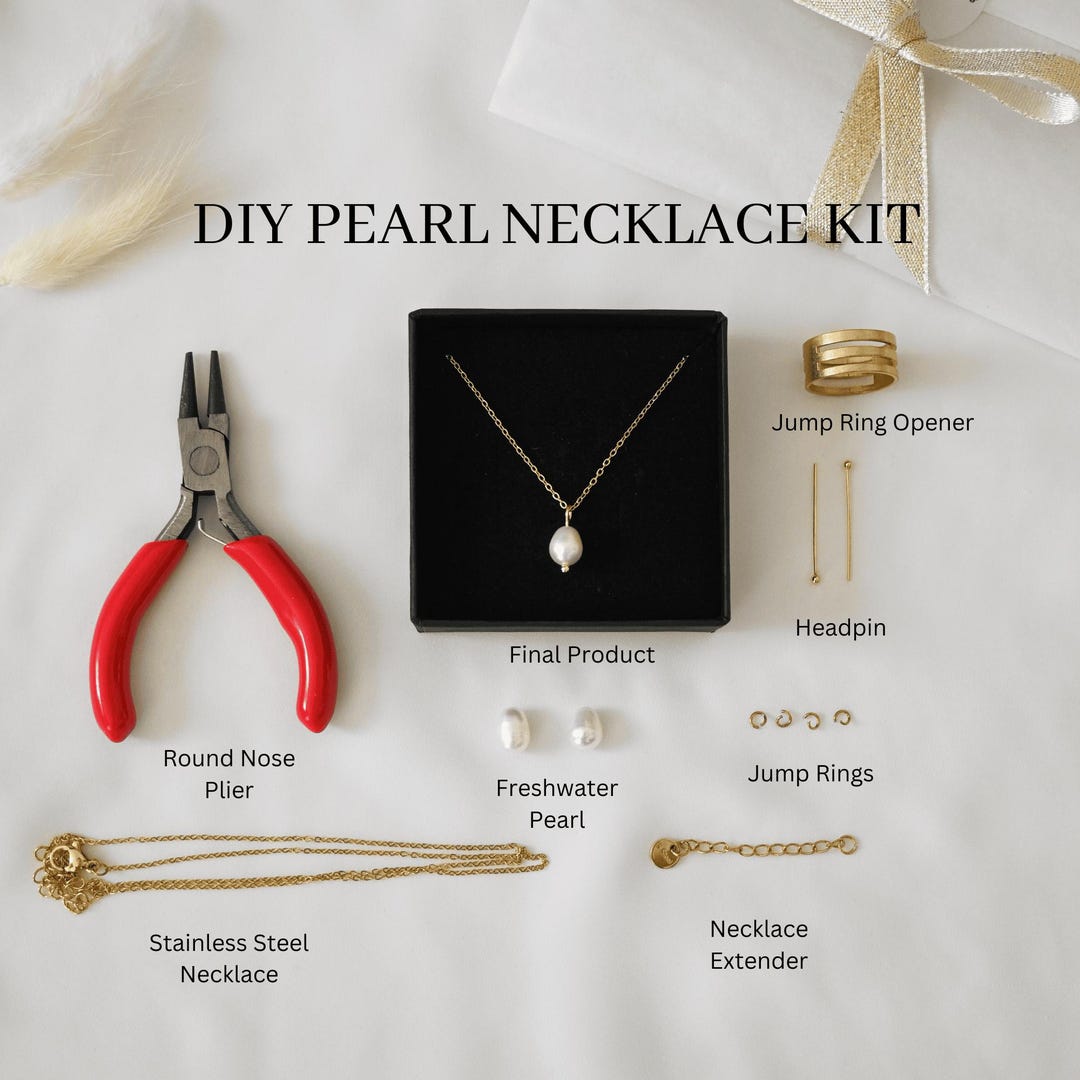 DIY Pearl Necklace Set With Freshwater Pearl, Jewelry DIY Kit With 14K ...