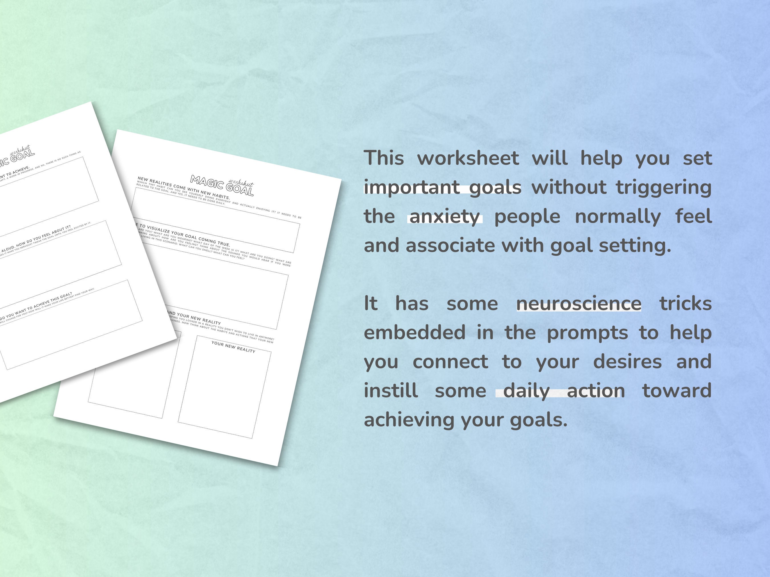 Anti-anxiety Goal Setting Worksheet With Instructions, Goals, Fillable ...