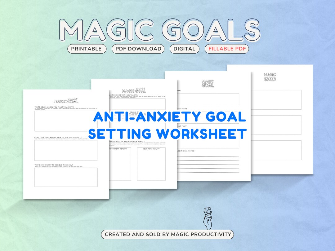 Anti-anxiety Goal Setting Worksheet With Instructions, Goals, Fillable ...