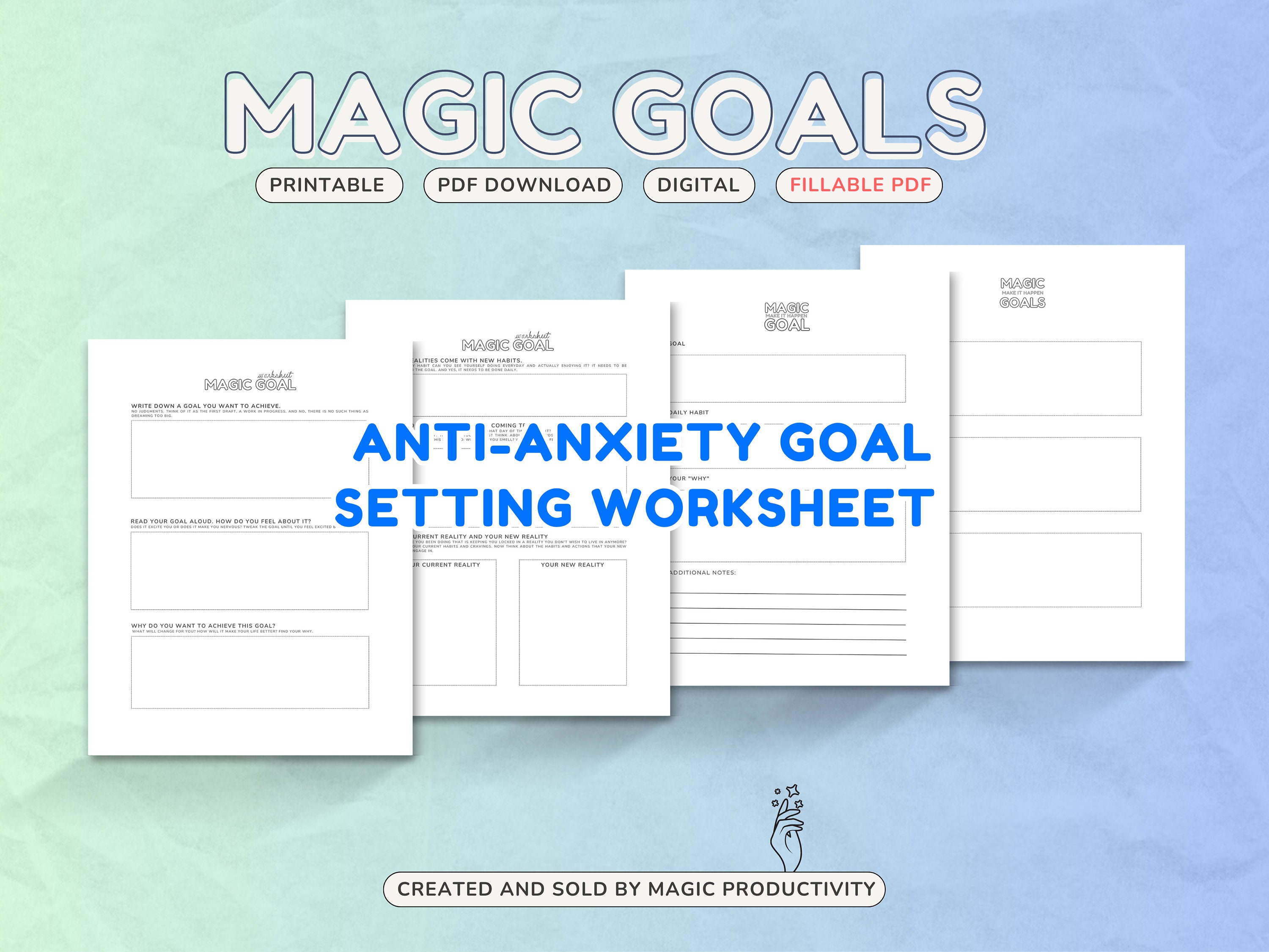 Anti-anxiety Goal Setting Worksheet With Instructions, Goals, Fillable ...