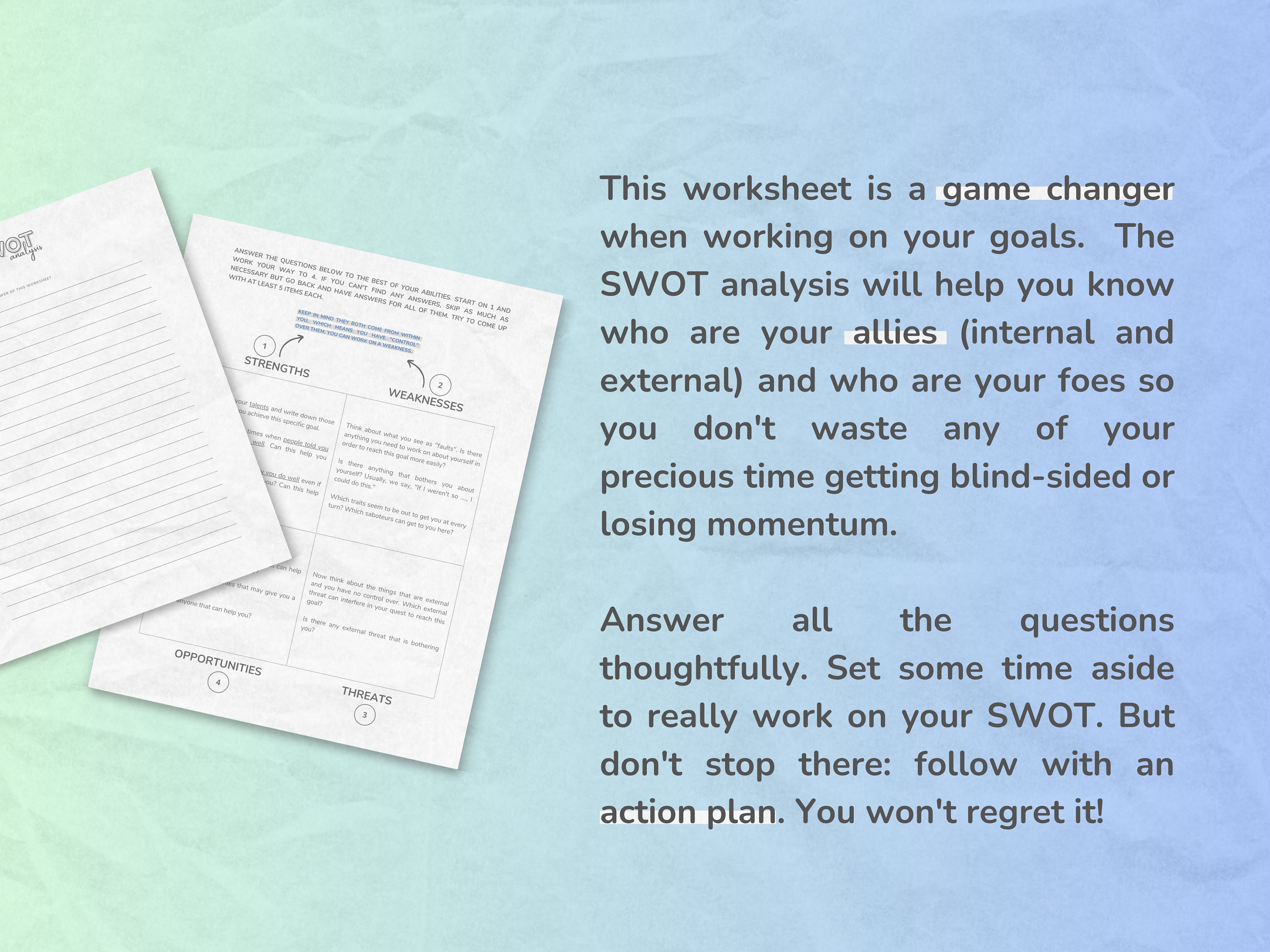 SWOT Analysis, Strength and Weaknesses Worksheet With Instructions ...