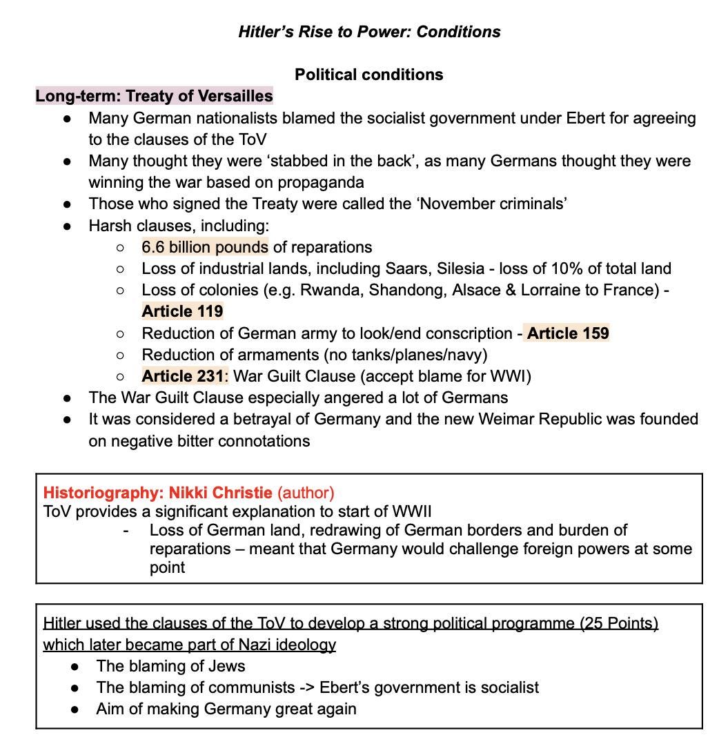 IB History SL/HL Hitler Rise to Power Paper 2 Notes - Etsy