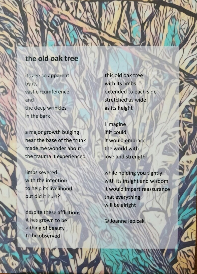 Original Poem The Old Oak Tree 5x7 Poetry Postcard Nature Inspired Art ...