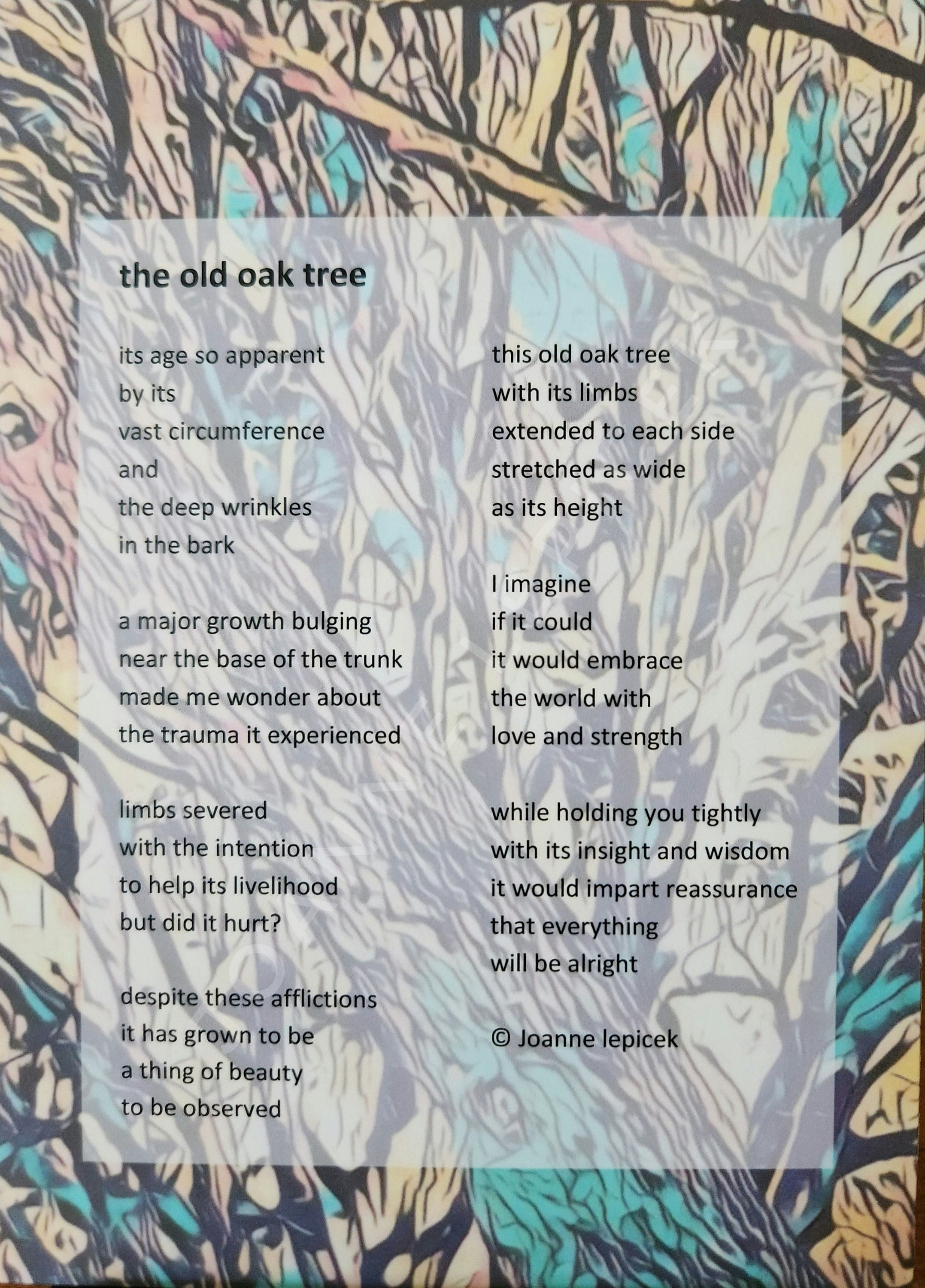 Original Poem The Old Oak Tree 5x7 Poetry Postcard Nature Inspired Art ...