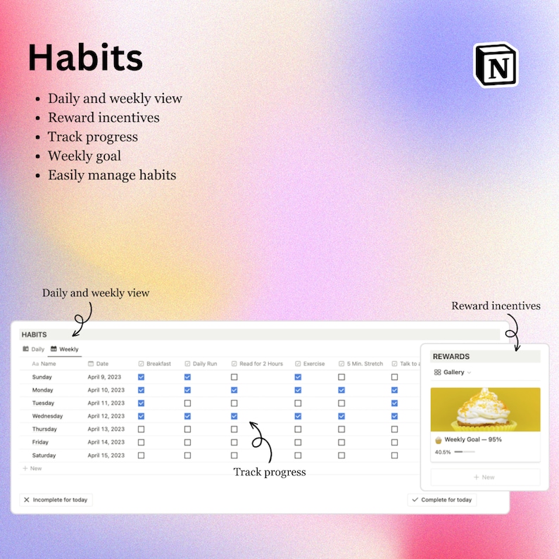 Notion Habit Tracker Habit Tracker Weekly Planner Digital Weekly Goal ...