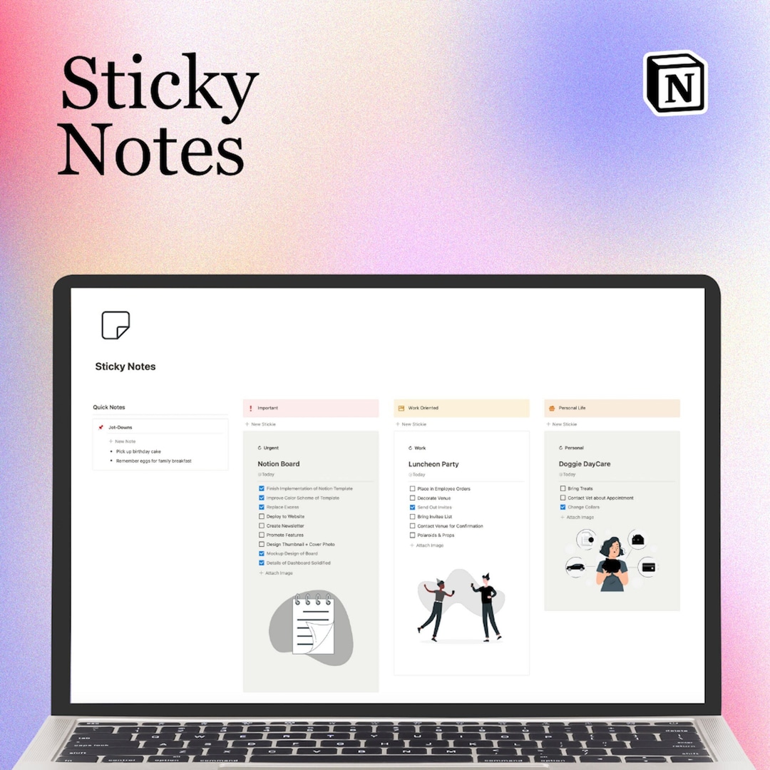 Notion Sticky Notes | Sticky Note Template | Lifestyle | Organization ...