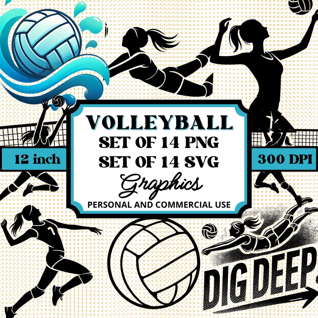 Volleyball SVG & PNG Clipart Set: Commercial Use Graphics (digital ...