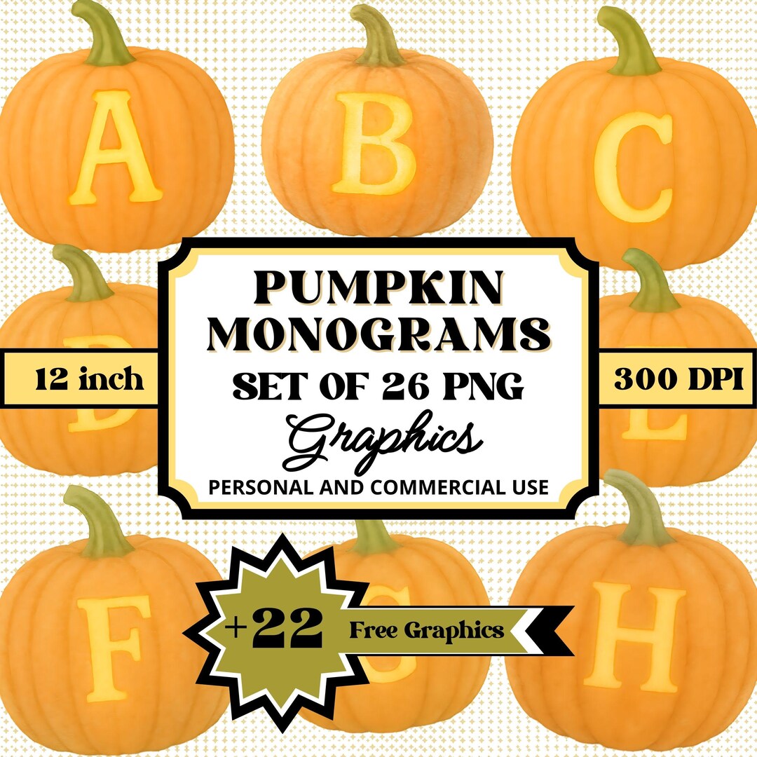 Pumpkin Alphabet Clipart, Monogram Font, Digital Letters, Halloween ...