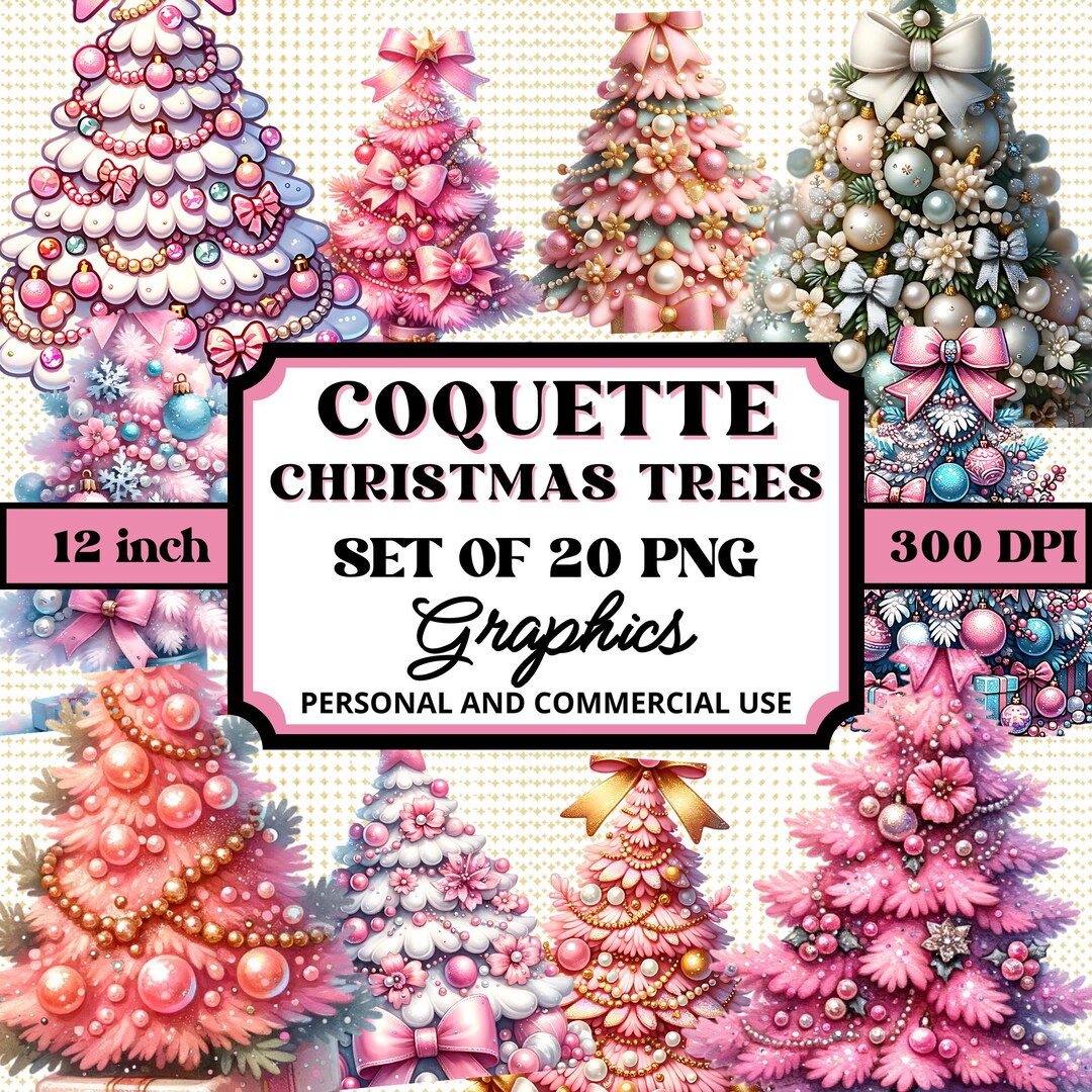 Christmas Tree Clipart Set, Coquette Christmas PNG Images, Pink ...