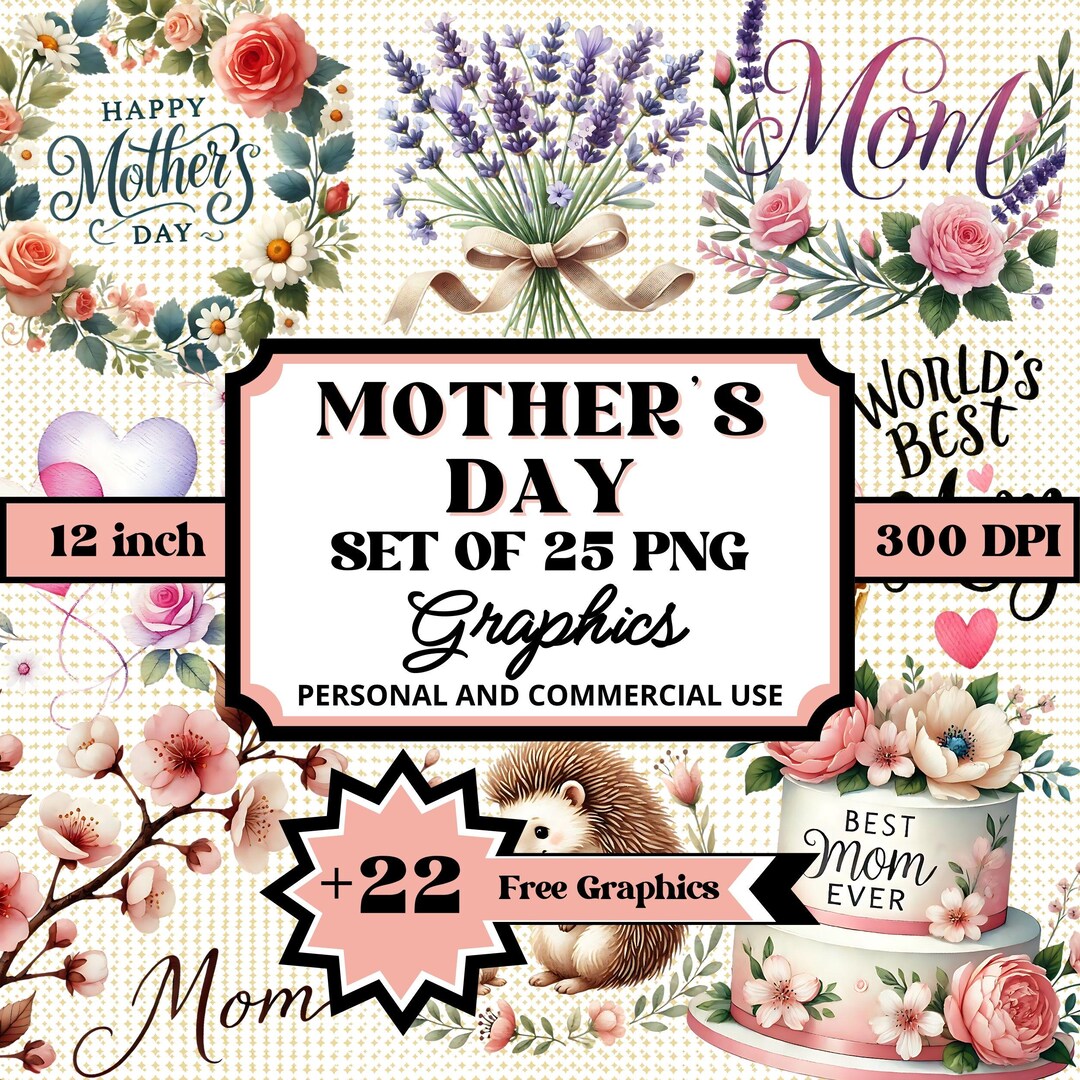 Mother's Day Floral PNG Clipart Bundle: Mom Graphics (digital Download ...
