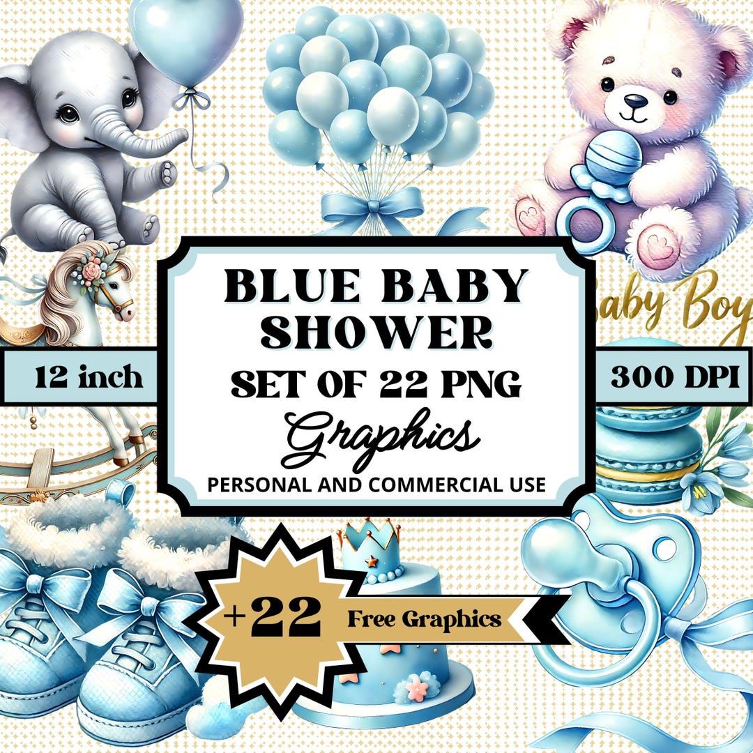 Blue Baby Shower Clipart, Boy Baby Shower Graphics, Baby Boy PNG ...
