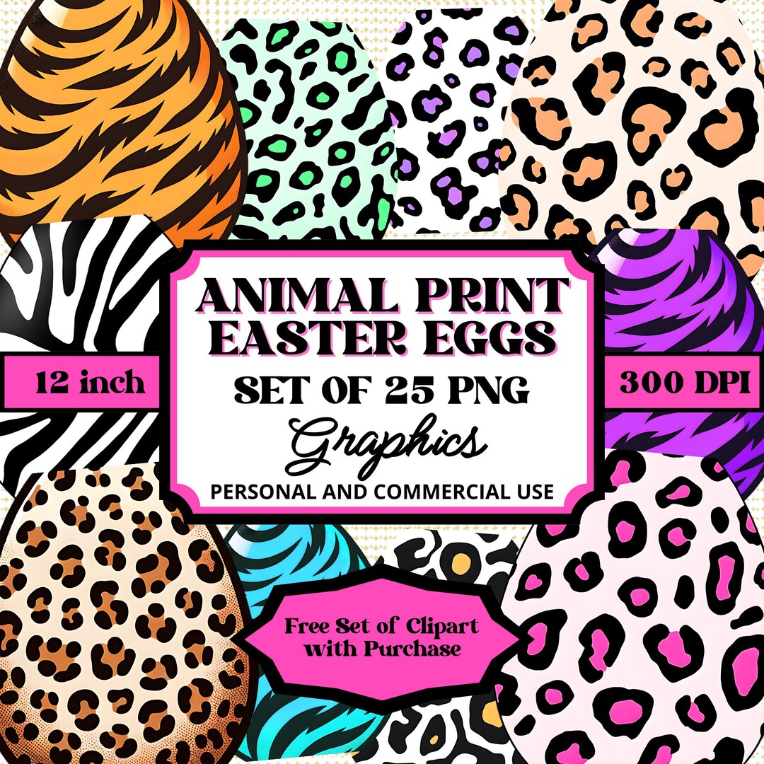 Animal Print Easter Egg Clipart Bundle, 25 PNG Designs (digital ...