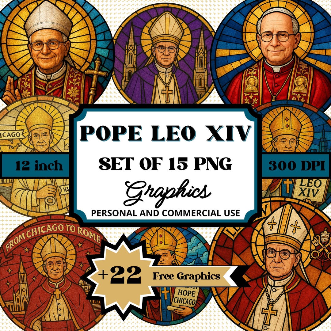 Pope Leo XIV Stained Glass PNG Bundle: Catholic Clipart (digital ...