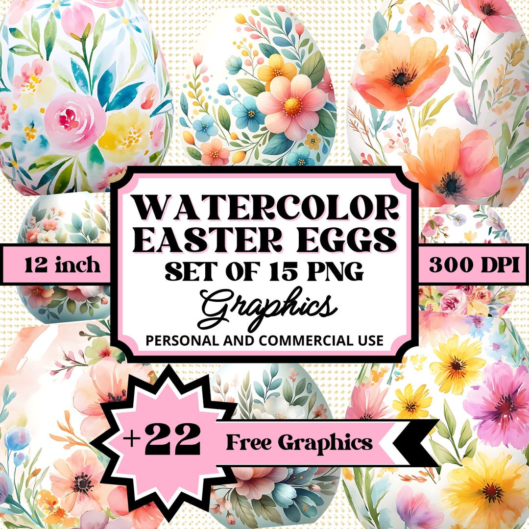 Watercolor Easter Egg Clipart Bundle, Floral PNG Graphics (digital ...