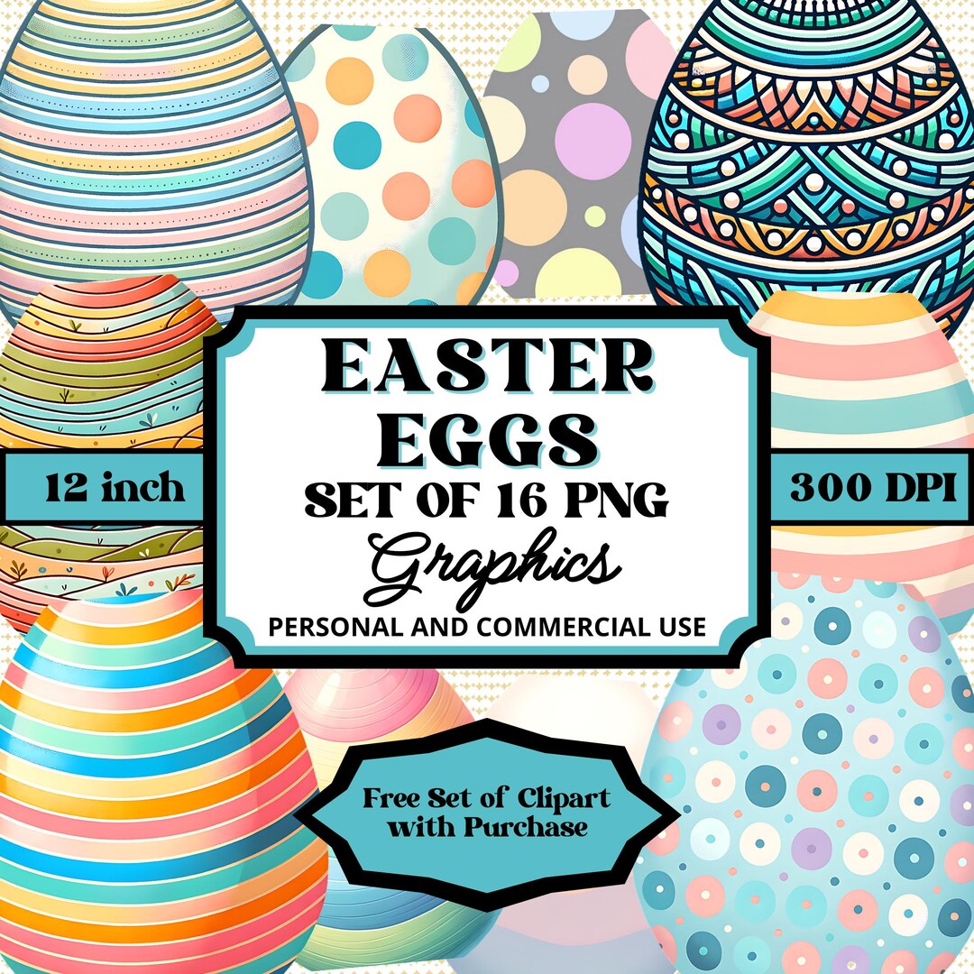 Easter Egg Clipart Bundle, Set of 16 PNG Graphics for Sublimation ...