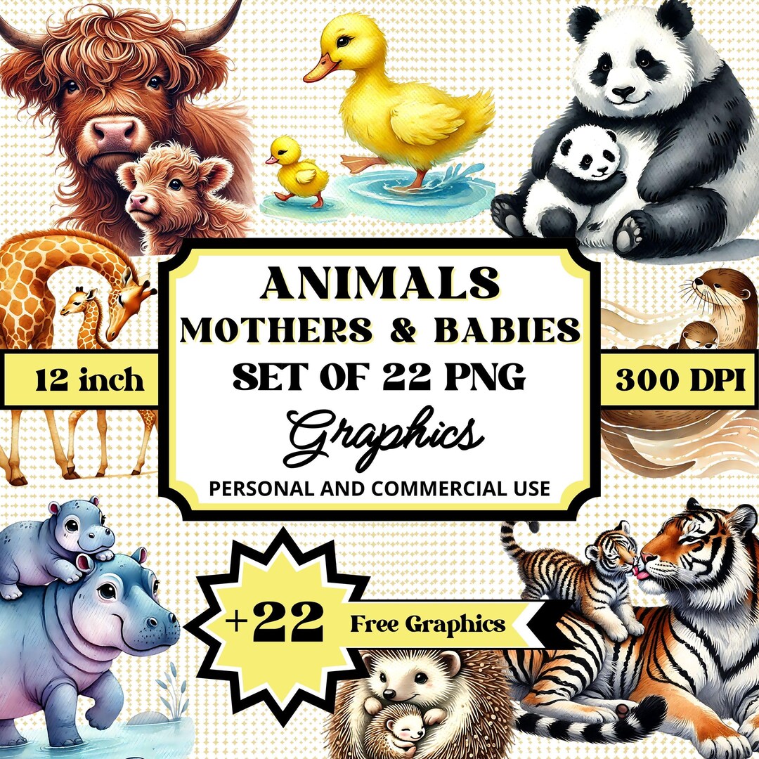 Animal Mothers & Babies PNG Clipart: Mother's Day Graphics (digital ...