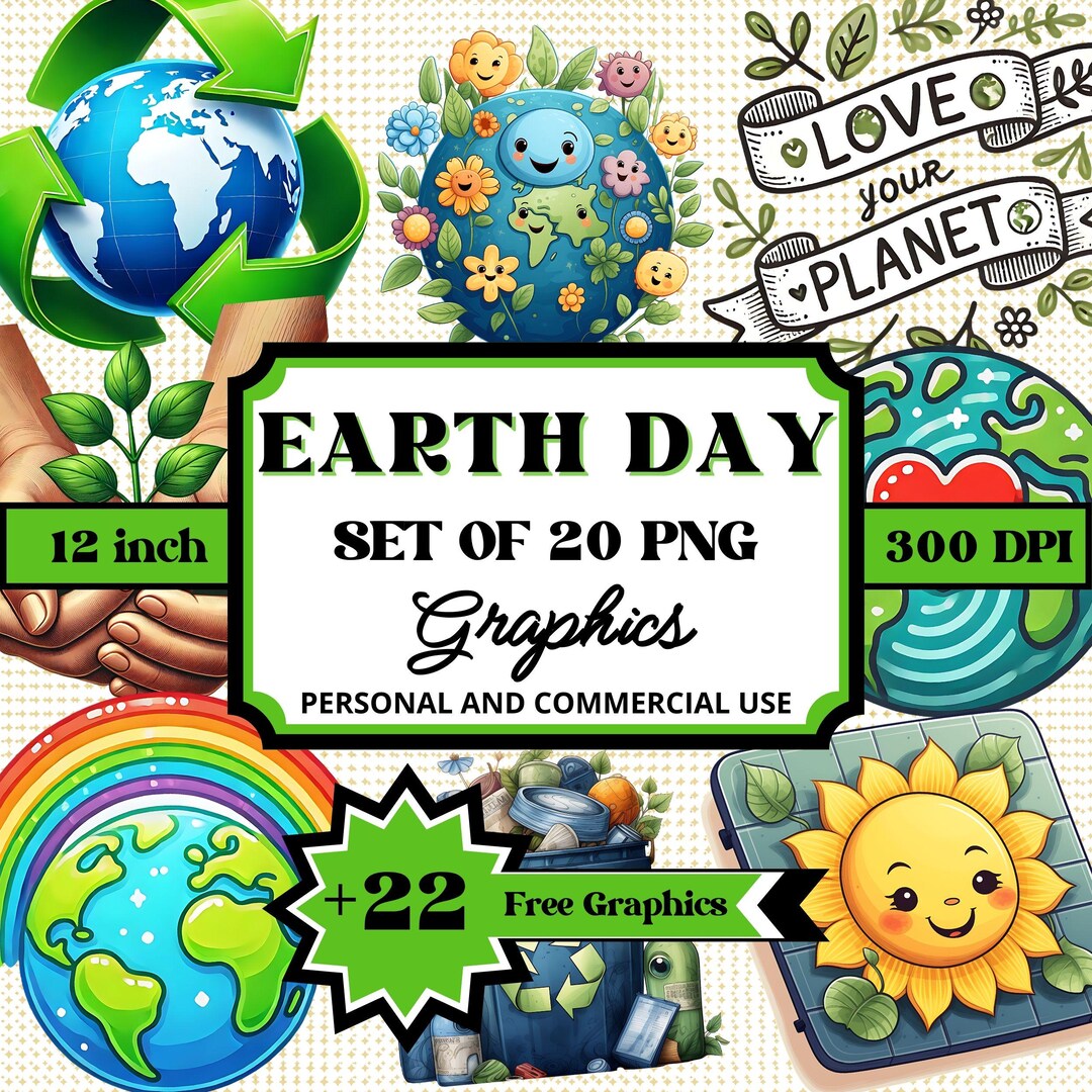 Earth Day Clipart Bundle: Eco-friendly PNG Graphics (digital Download ...