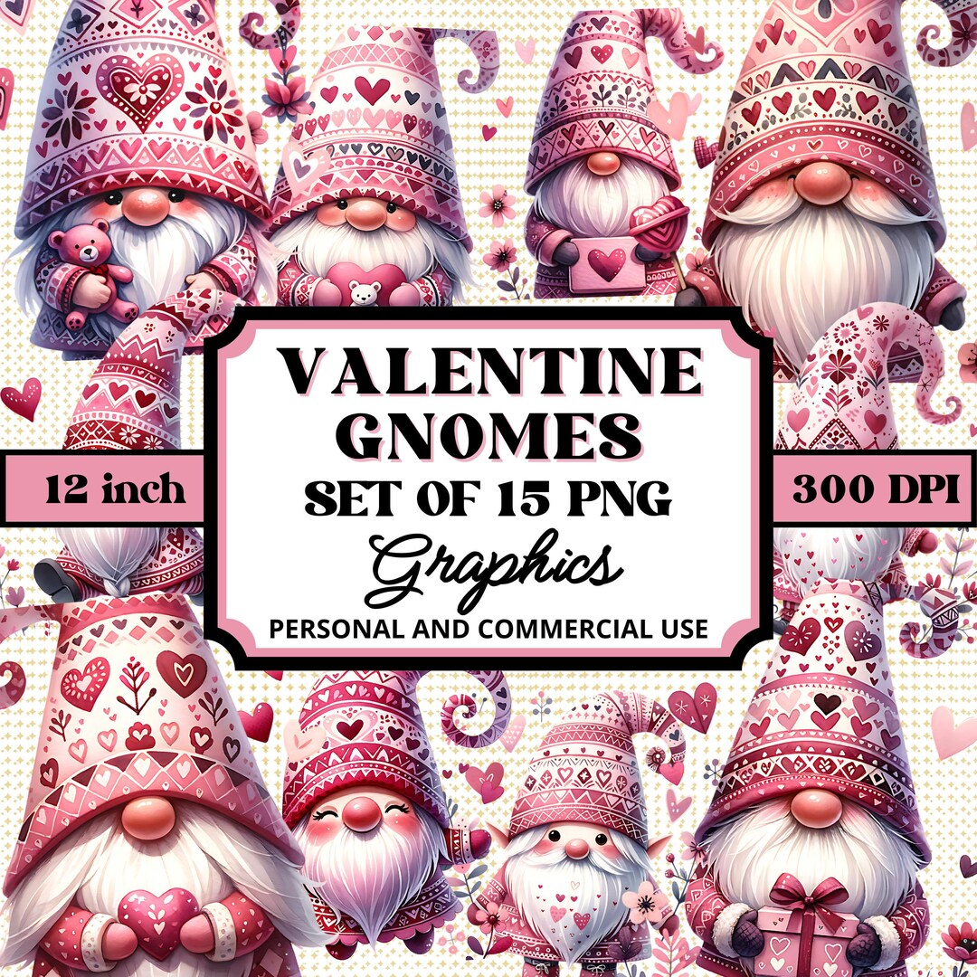 Valentine Gnome Clip Art Bundle, Cute Valentine Gnomes Set, Digital ...