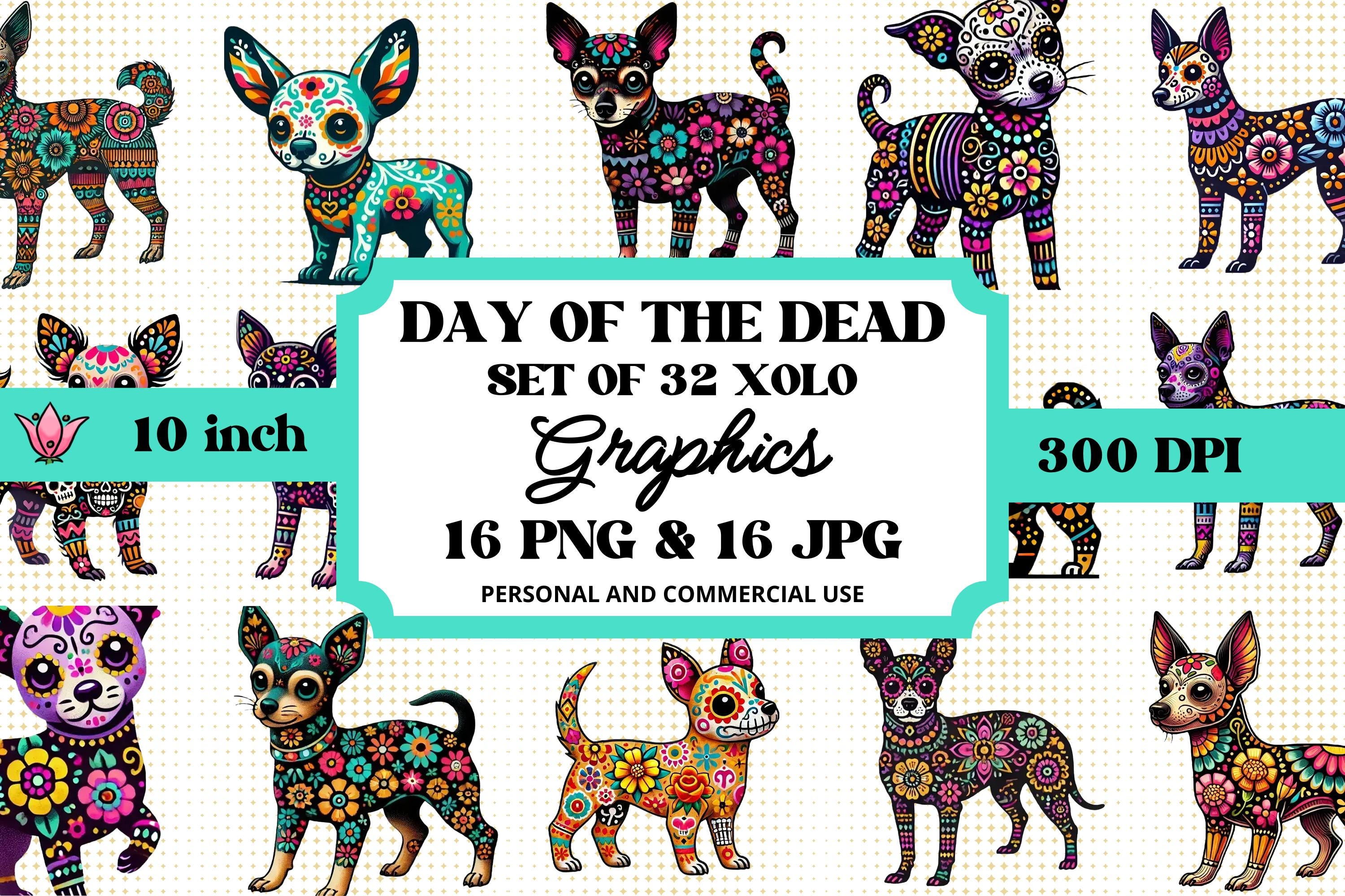 Xolo Day of the Dead Clipart Bundle, Sugar Skull Dog, Instant Digital ...
