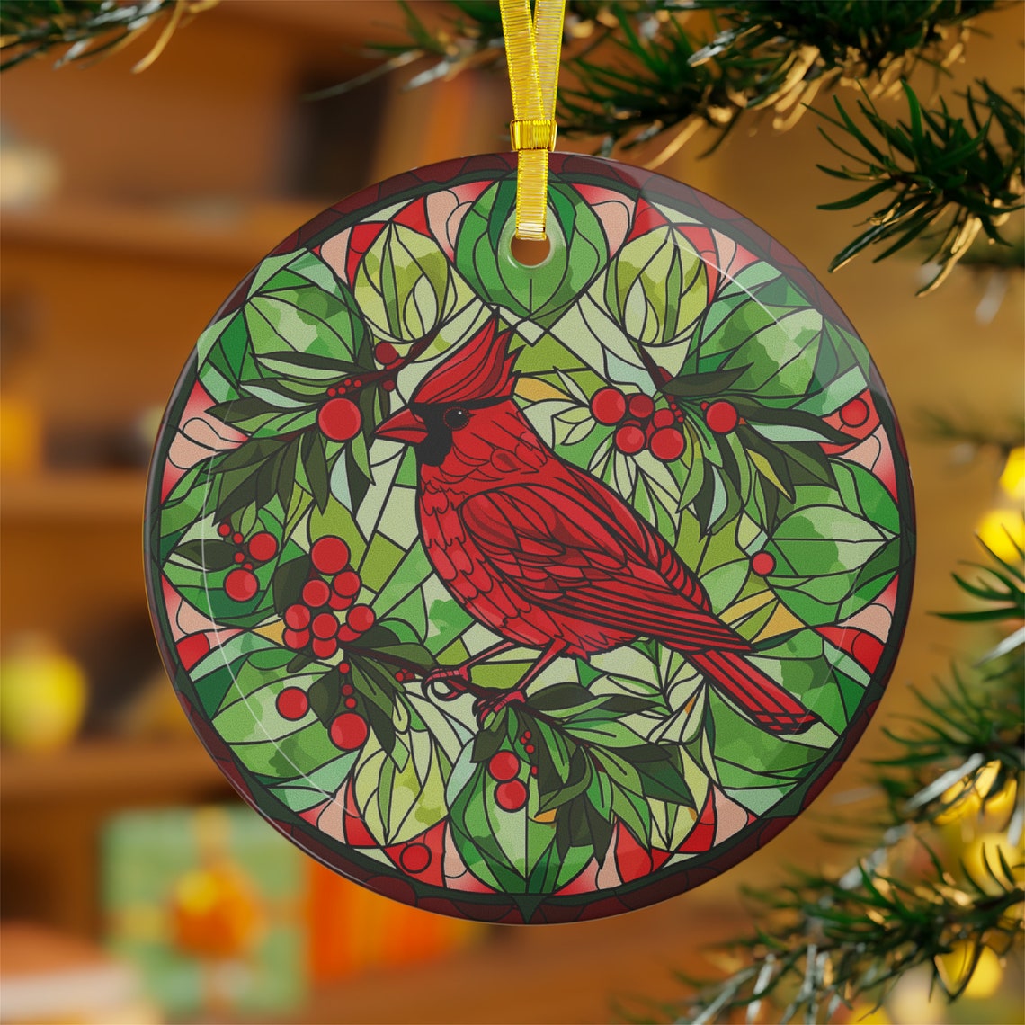 Red Cardinal Stained Glass Style Christmas Ornament, Memorial Cardinal ...