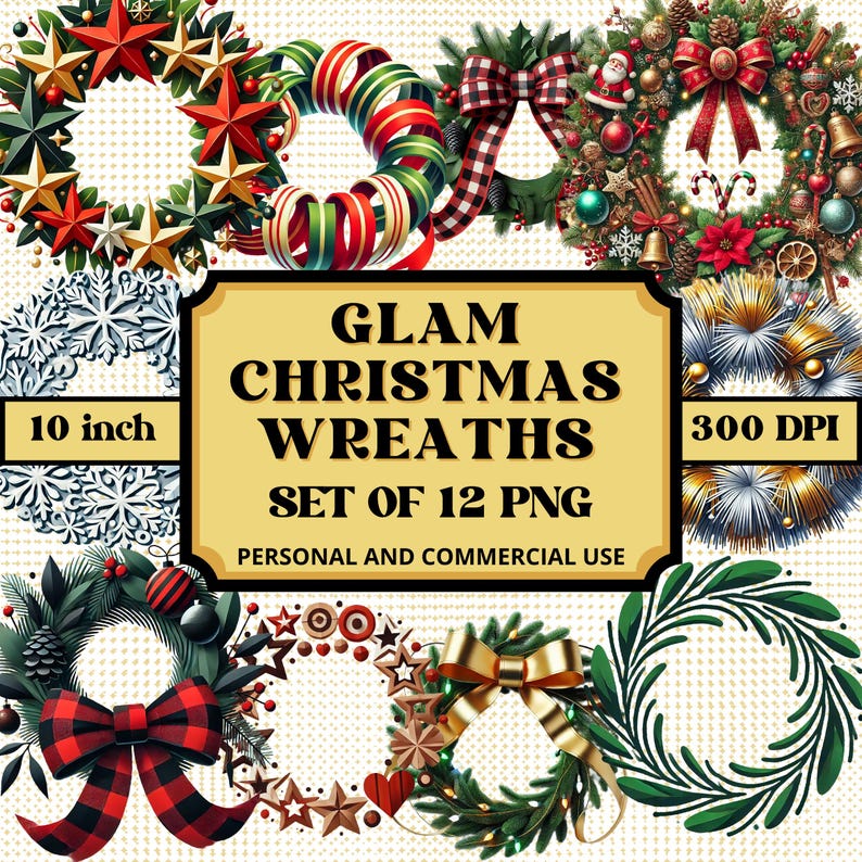 Christmas Wreath Clipart Set, Digital Christmas Wreath PNG Bundle ...
