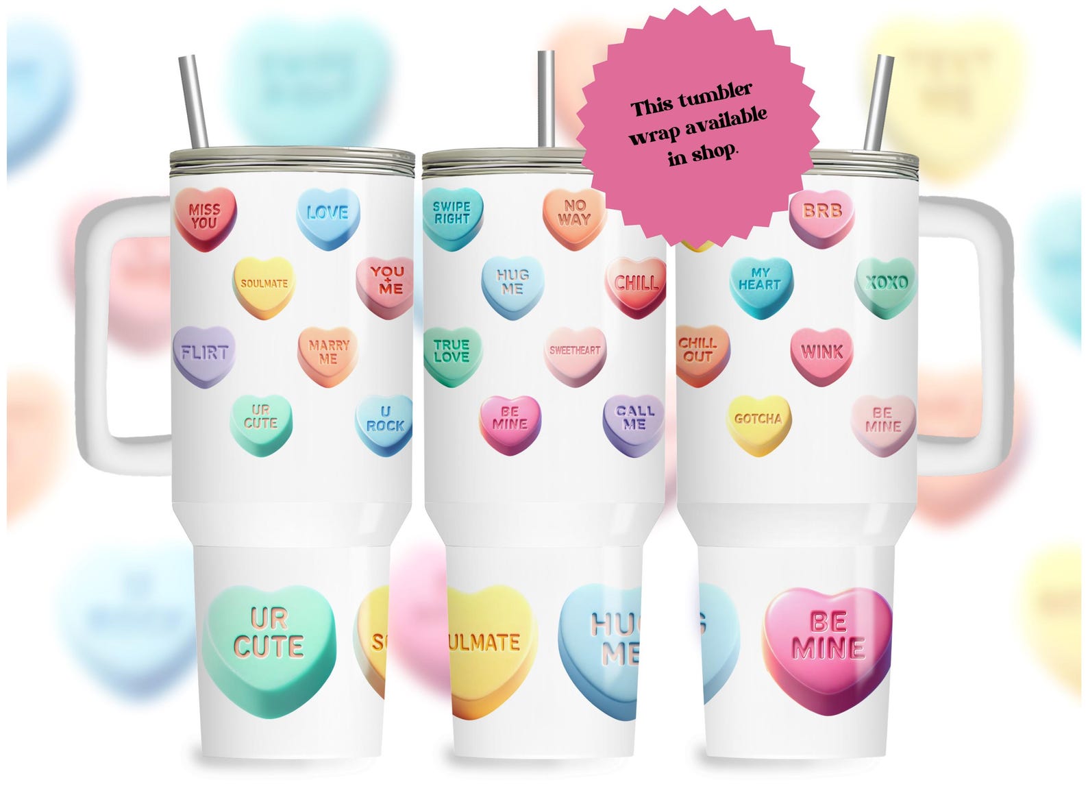 3D Valentine Conversation Hearts Clipart, Candy Hearts PNG (digital ...