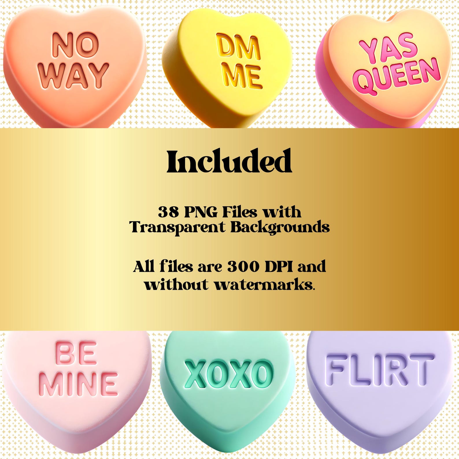 3D Valentine's Day Conversation Hearts Clipart, Cute Heart Images for ...