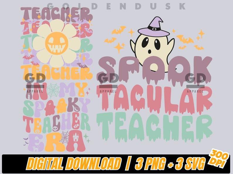 Retro Teacher Png Bundle, Halloween Png Bundle, Halloween Svg, School ...