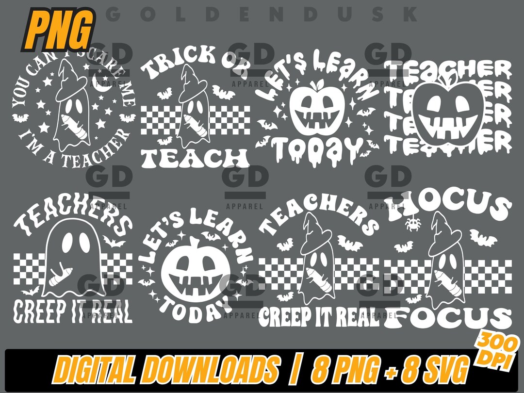 Retro Teacher Png Bundle, Halloween Png Bundle, Halloween Svg, School ...