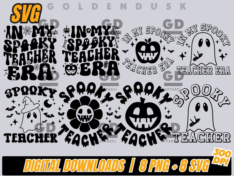Retro Teacher Png Bundle, Halloween Png Bundle, Halloween Svg, School ...