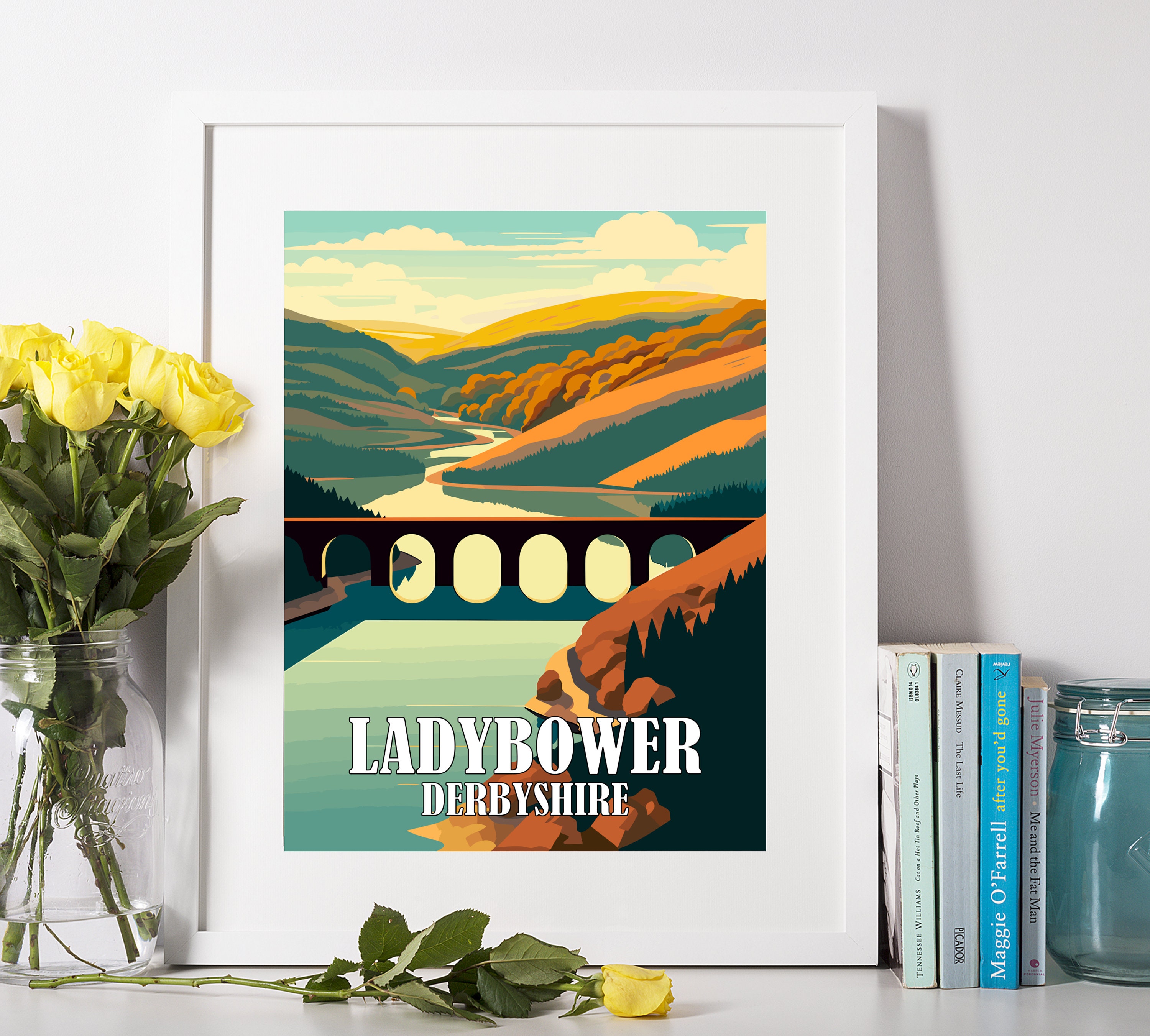 Vintage Ladybower Poster, Peak District, Derbyshire, Printable Wall Art ...