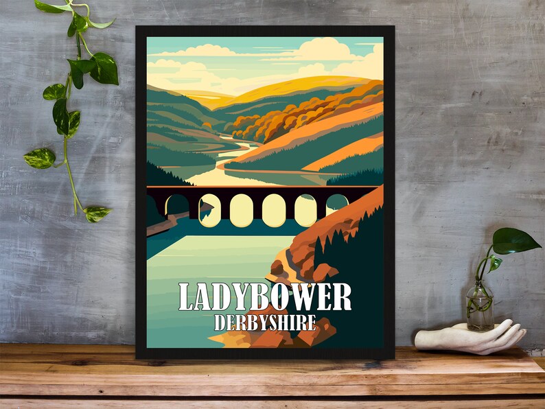 Vintage Ladybower Poster, Peak District, Derbyshire, Printable Wall Art ...