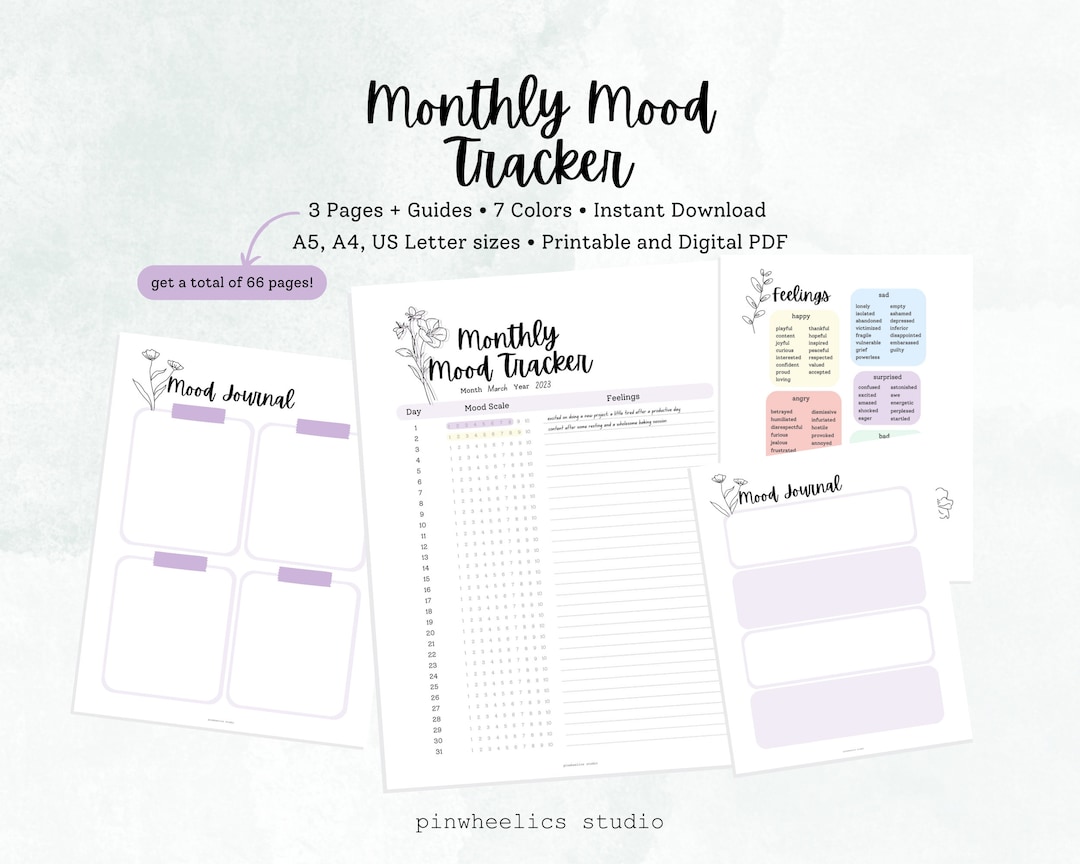 Mood Tracker Printable Monthly Mood Chart A4 A5 Letter Mental Health ...