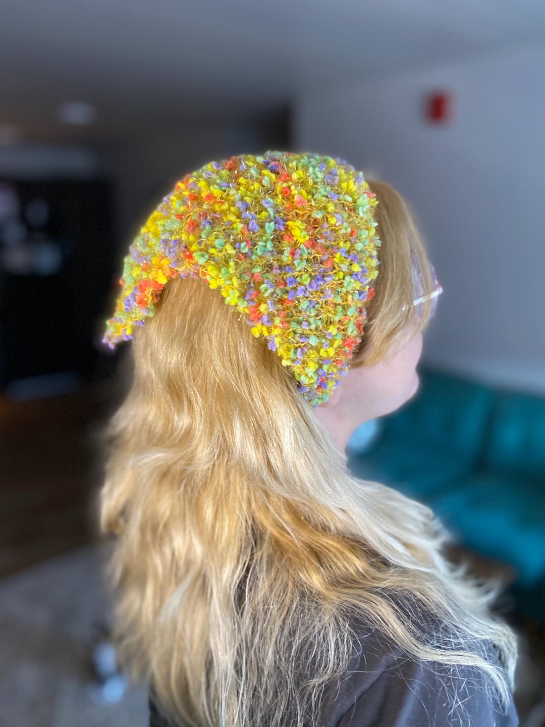 Hand-knit Sparkly Bandana, Headscarf, Festival Hair Wrap, Accessory - Etsy