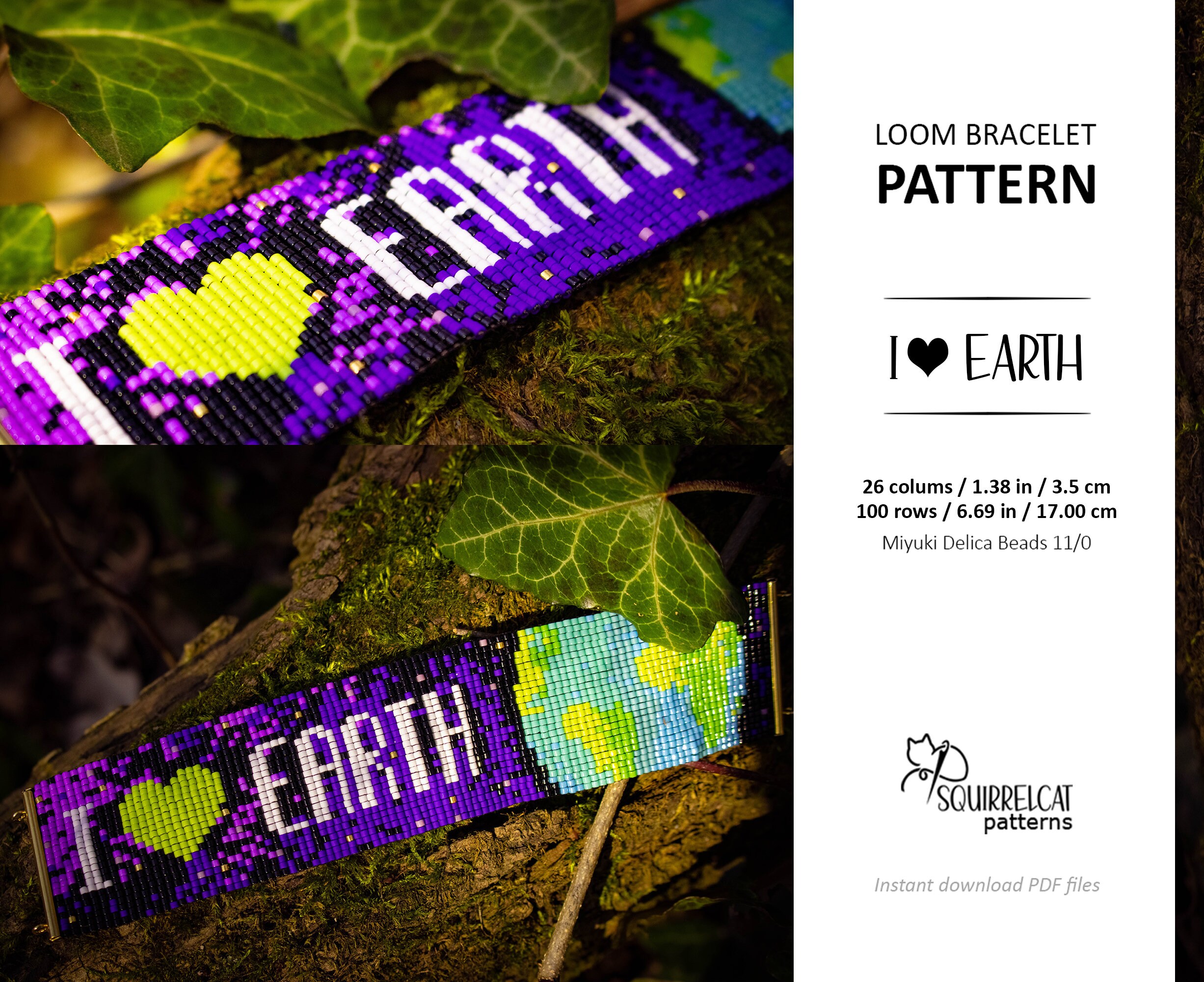 I LOVE EARTH Loom Bead Bracelet Pattern, Loom Beading Bracelet PDF ...