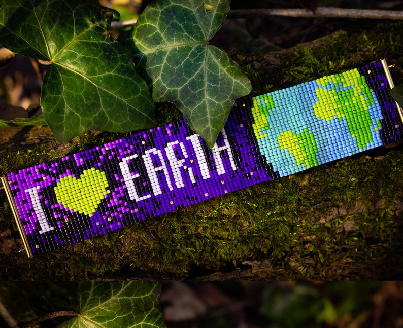 I LOVE EARTH Loom Bead Bracelet Pattern, Loom Beading Bracelet PDF ...