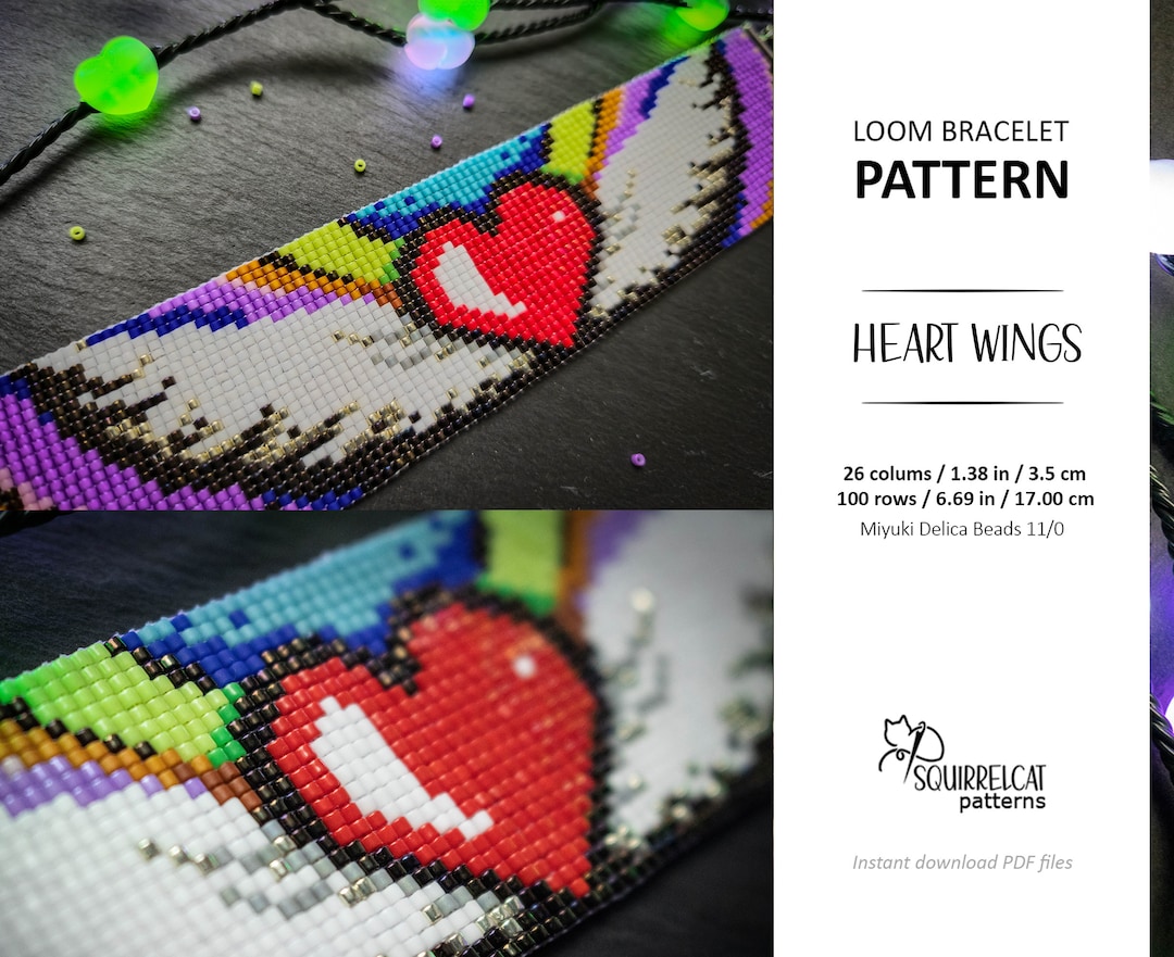 Heart Wings Loom Bead Bracelet Pattern, Loom Beading Bracelet PDF ...